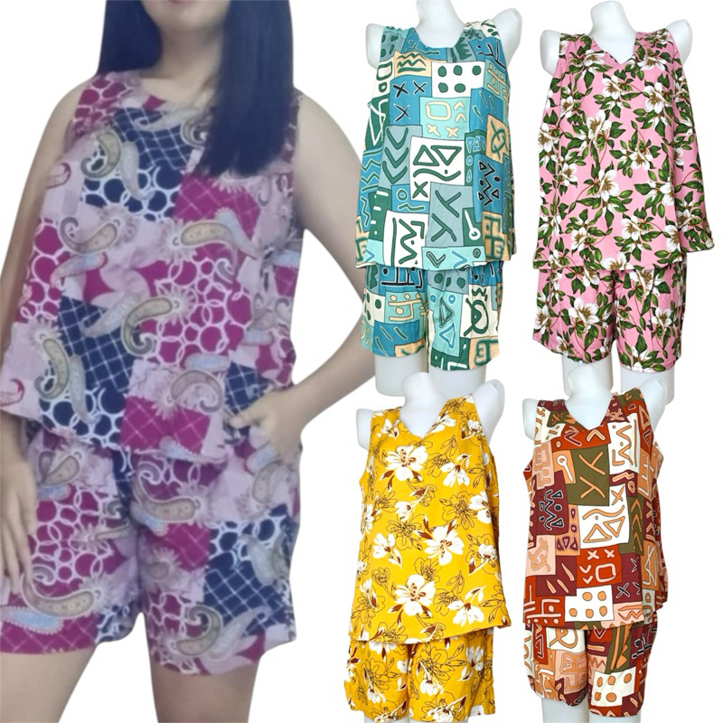 (ST3)2XL CHALLIS PLUS SIZE Terno Sando Short w Side Pocket | Sleeveless Terno Pambahay | XXL ...