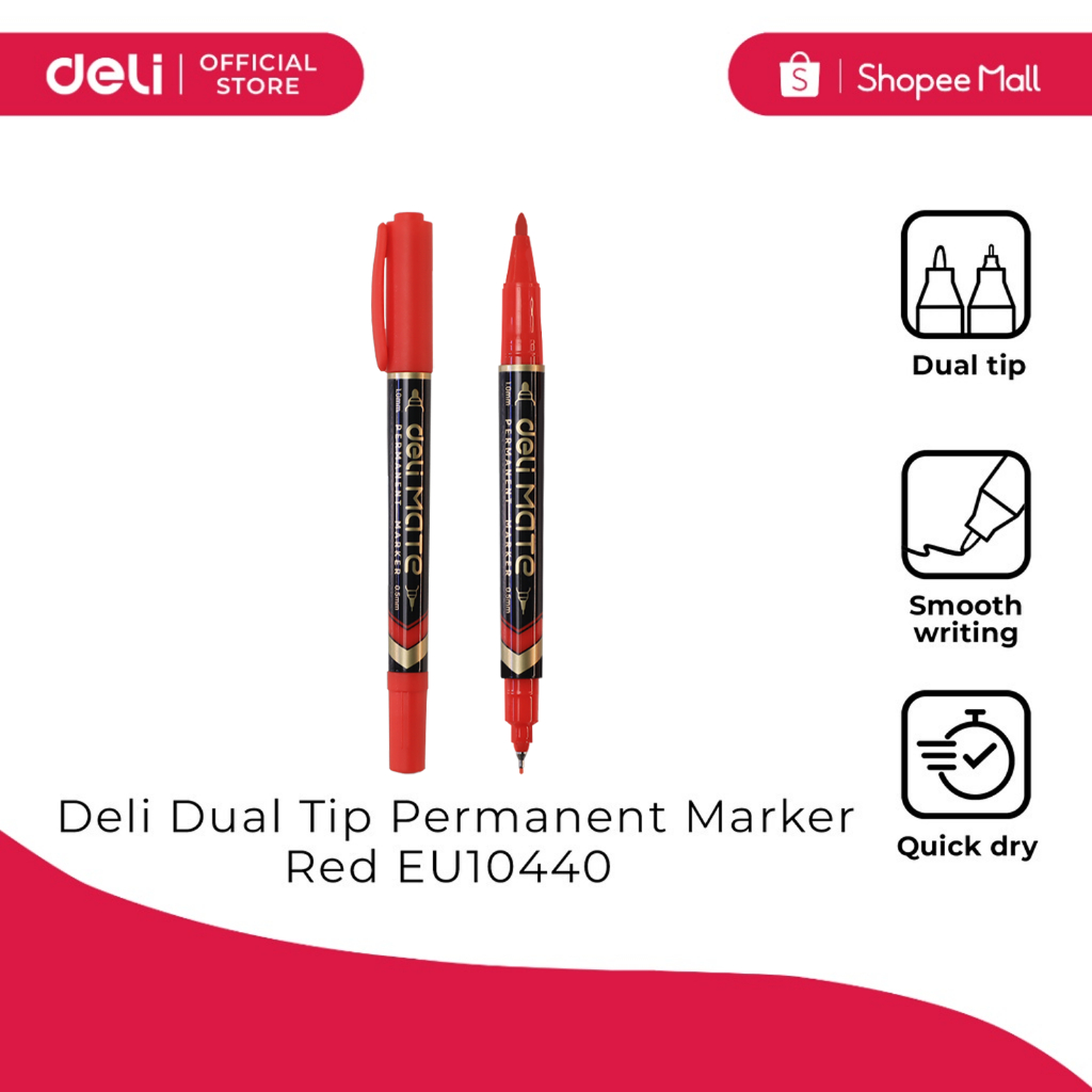 Deli EU10440 Writing Instrument- Dual Tip Permanent Marker Red (1PC ...