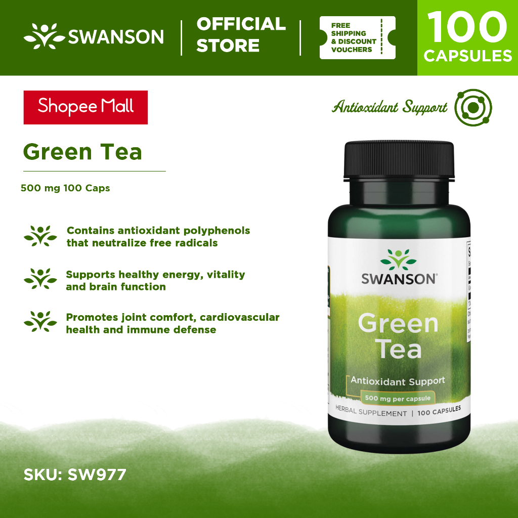 Swanson Green Tea 500 MG 100 Caps Antioxidant | OFFICIAL STORE | Shopee ...