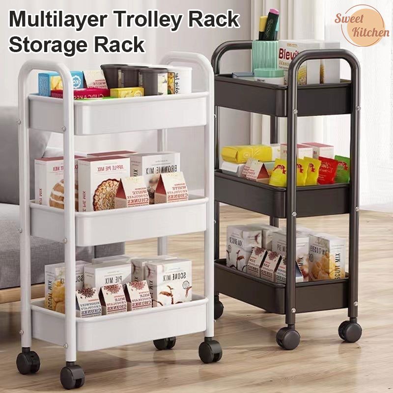 SK Trolley Cart Moving Rack Kitchen Storage Shelf 3 Tier Cabinets ...
