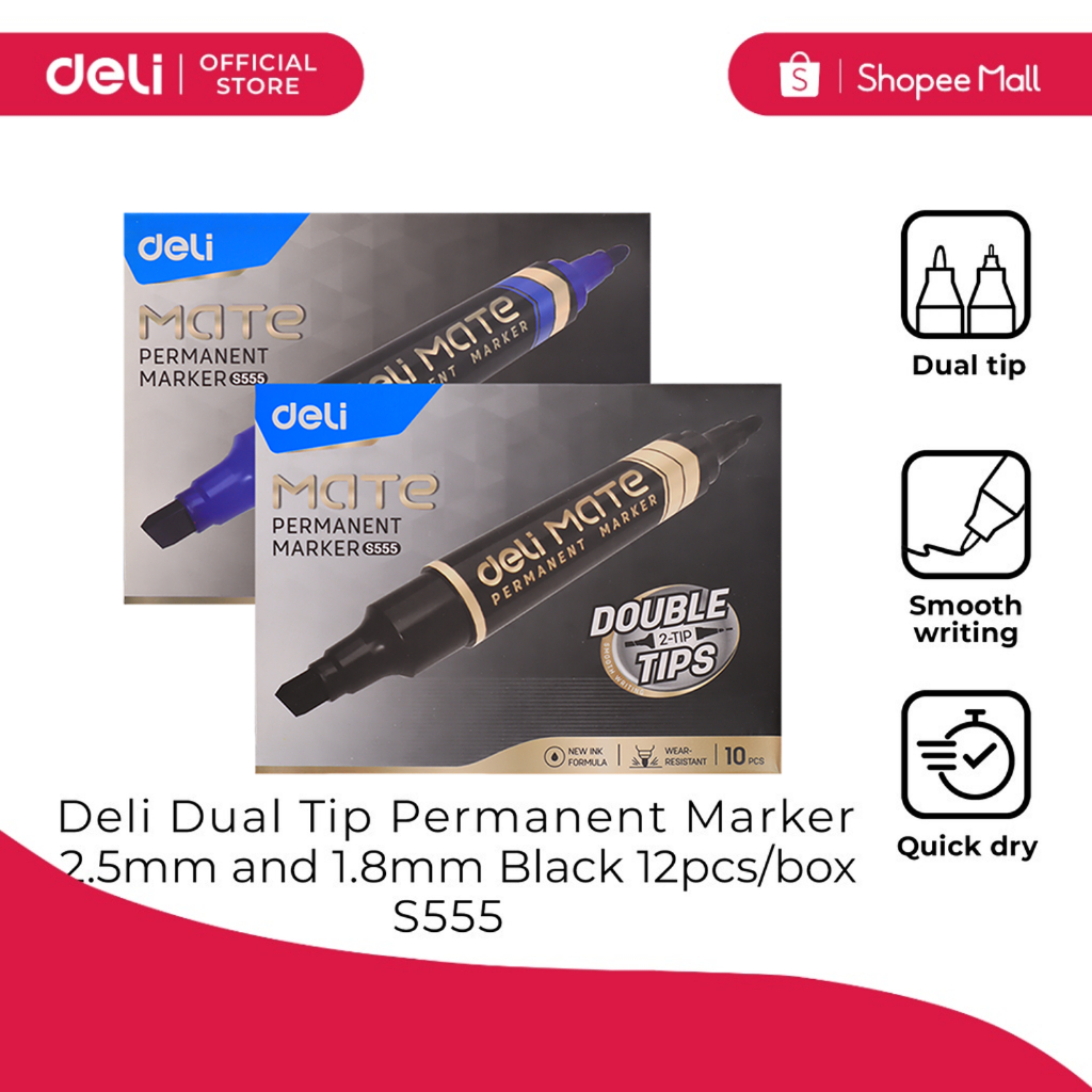 Deli S555 Dual Tip Permanent Marker 2.5mm and 1.8mm | Shopee Philippines