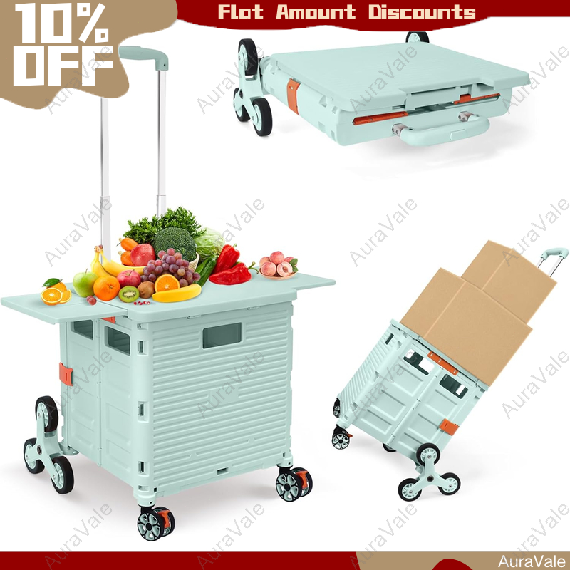 AuraVale Folding Shopping Cart With Wheels Grocery Utility Cart ...