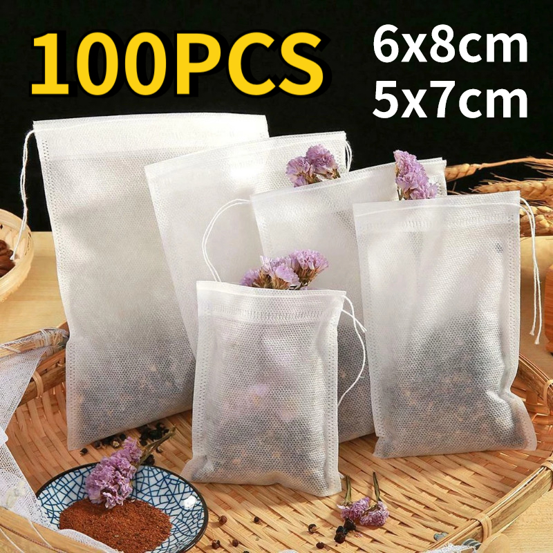 100Pcs Empty Tea Bag with String Reusable Disposable Filter Empty ...