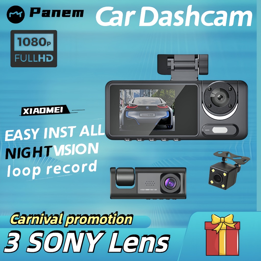 Panem Car Dashcam 3 Sony HD Lens Night Vision Cameras Dual Lens ...