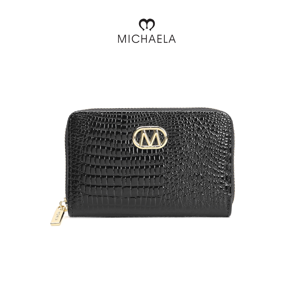 MICHAELA Gradient Crocodile Short Wallet with Detachable Keychain Zip ...