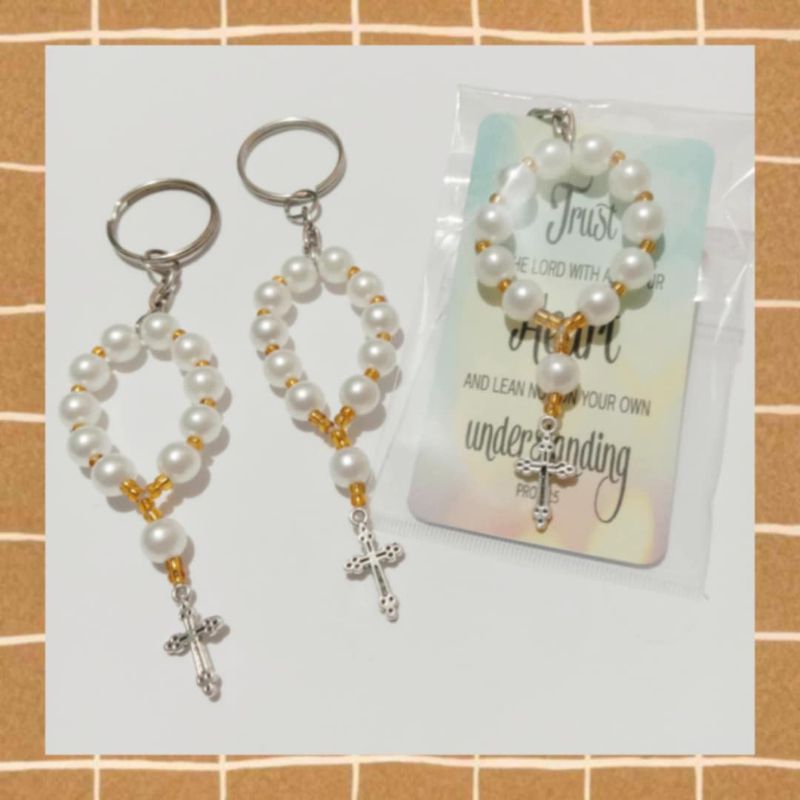 Mini Rosary Keychain 8mm Faux Pearl by 4A's Collection | Shopee Philippines