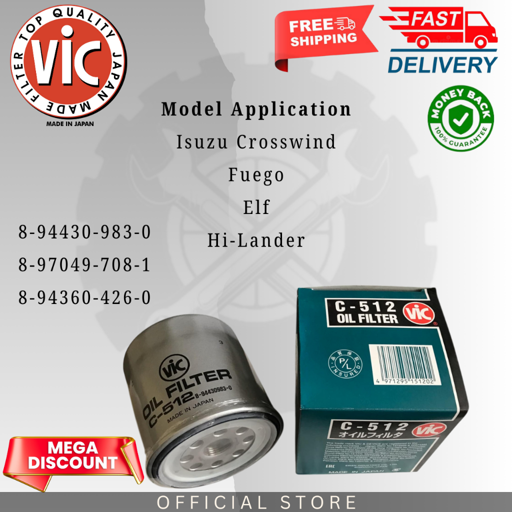 Oil Filter Vic C-512 Isuzu/Crosswind/Fuego/Elf/Hi-Lander | Shopee ...