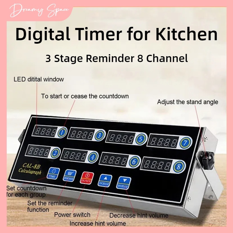 Digital Timer for Kitchen for Cook 3 Stage Reminder 8 Channel Digital ...