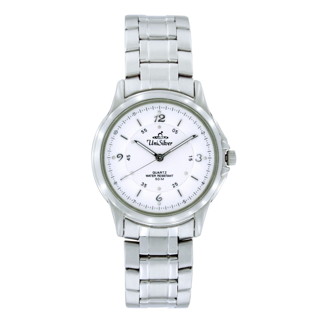 UniSilver TIME Men's Small Silver / White Analog Stainless Steel watch ...
