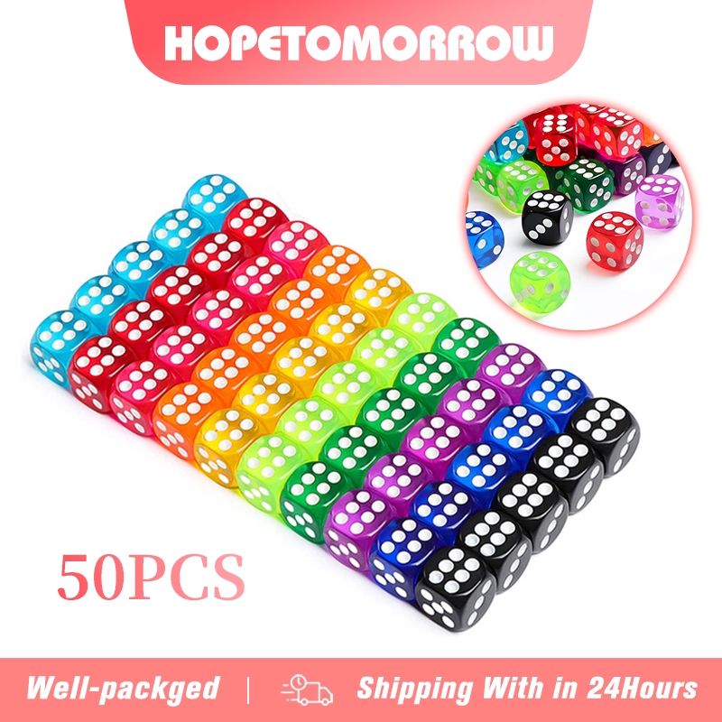 50pcs Colored Dice Set 10 Colors14mm Acrylic 6 Sided Dice for Board ...