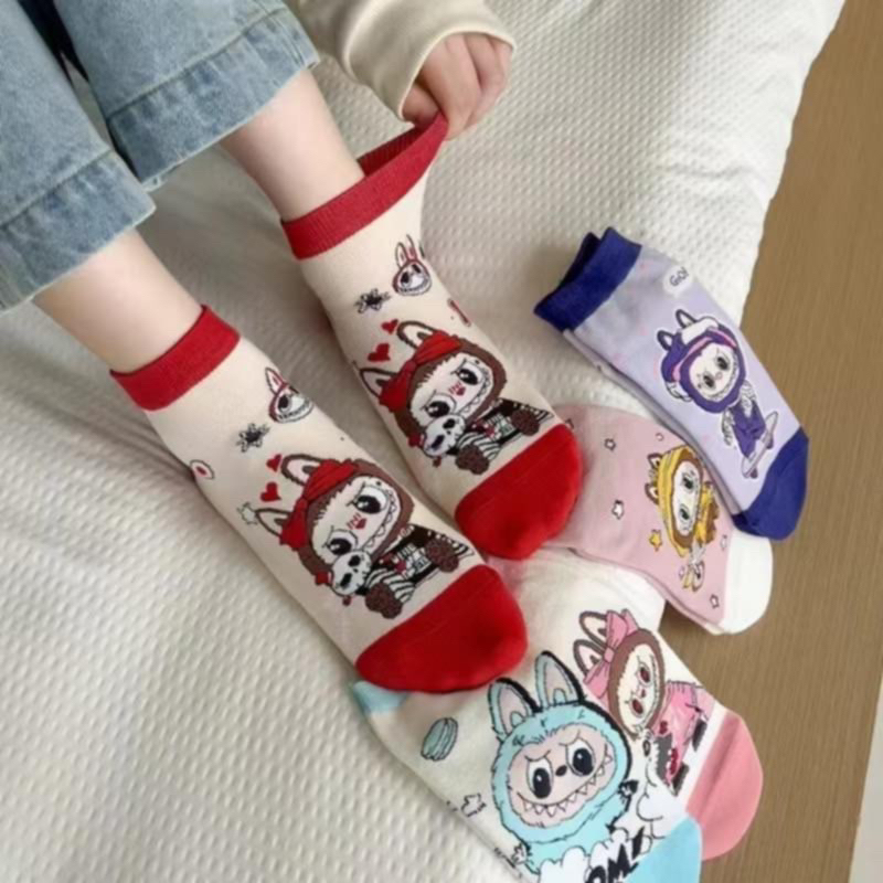 Set of 5 pairs of socks Labubu super cute labubu socks | Shopee Philippines