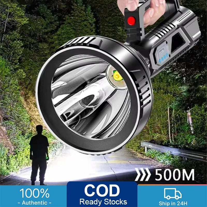 LEDSearchlight Spotlight Big Beam LongRange Flashlight USB Rechargeable ...