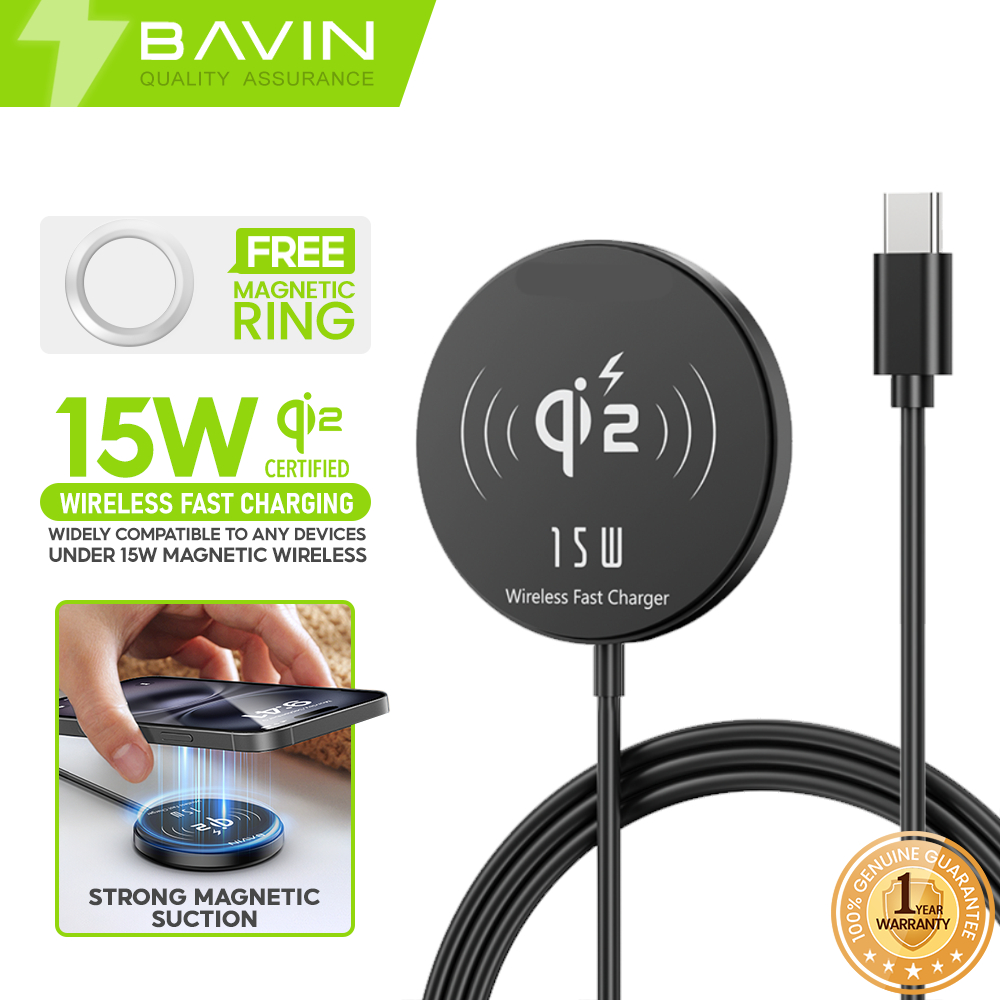 BAVIN PC2021 Qi2 15W Magnetic Wireless Suction Fast Charging w/ Free Magnetic Ring for Android ...