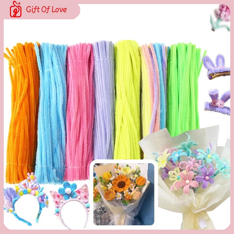 100pcs Fuzzy Wire Pipe Cleaner Handmade DIY Flower Chenille High End ...