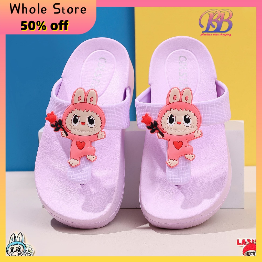 Labubu Sandals for Kids Girls Korean Cute Cartoon Rubber Flip Flops ...