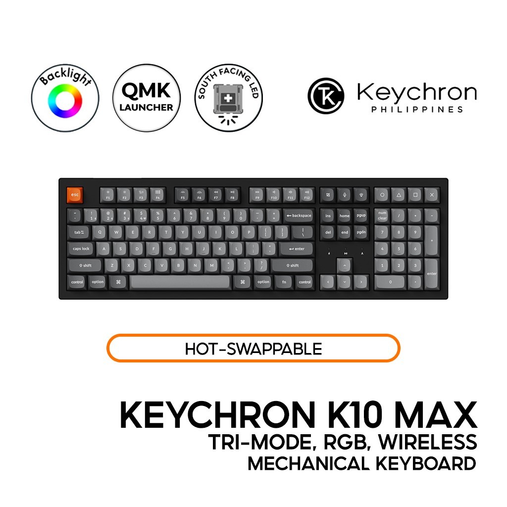 Keychron K10 Max QMK Mechanical Keyboard Full, Tri-mode, RGB, QMK ...