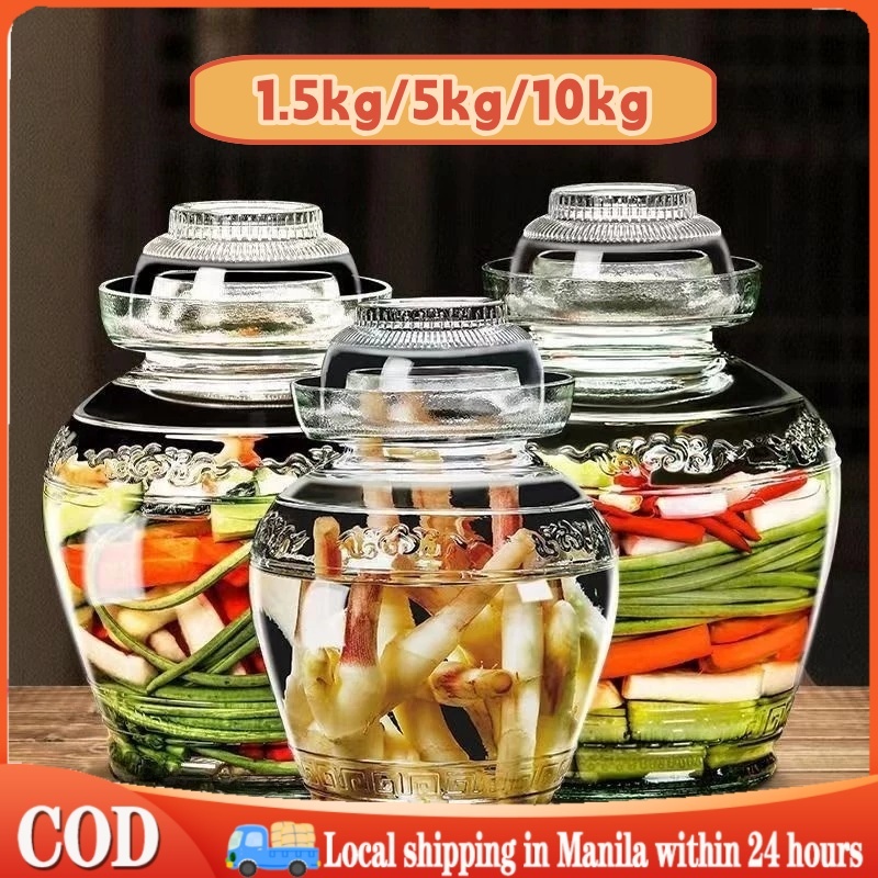1.5Kg/ 5Kg/ 10Kg Glass Pickle Jars Kitchen Thickened Pickling Jar Kitchen Large Airtight Can ...