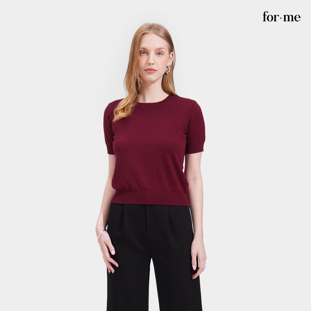 ForMe Flat Knit Tee T-Shirt For Women (Burgundy/Barely Pink) | Shopee ...