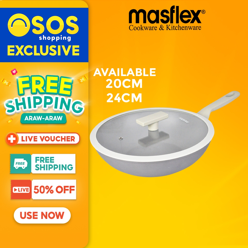 MASFLEX 24cm-28cm Non Stick Ultimate Forged Wok Pan with Glass Lid ...