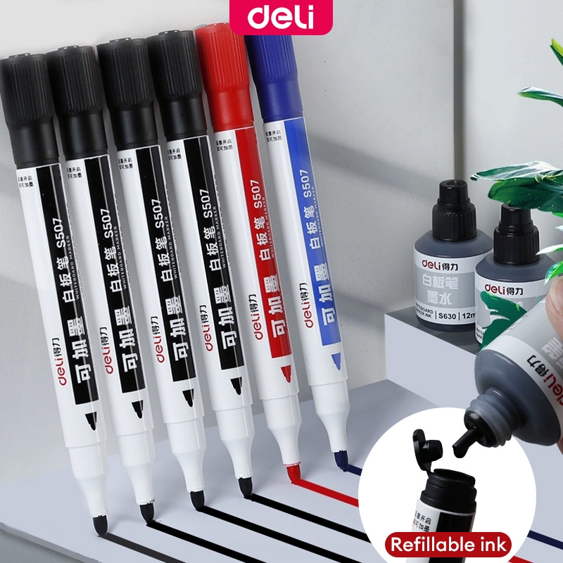 Deli 4Pcs 1.8mm Whiteboard Pen Set Erasable Writing Markers Can add ink ...