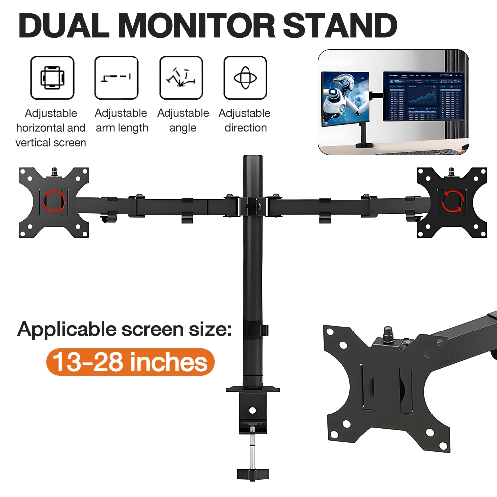 Double Twin Arm Adjustable Desk Mount Bracket LCD Computer Monitor ...