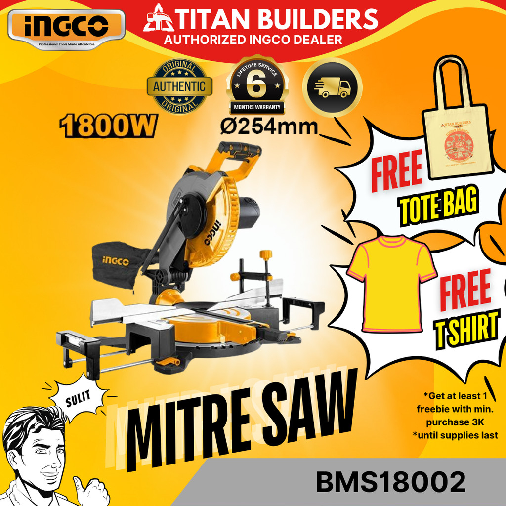 Ingco by Titan Mitre Saw, 1800W, 254mm blade, precise bevel cuts, TCT ...