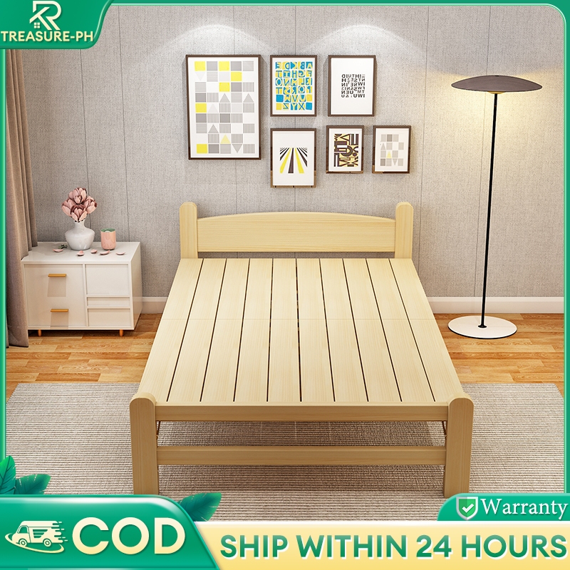 Folding bed soild wood bed frame heavy duty bed 60/90 cm space saving ...