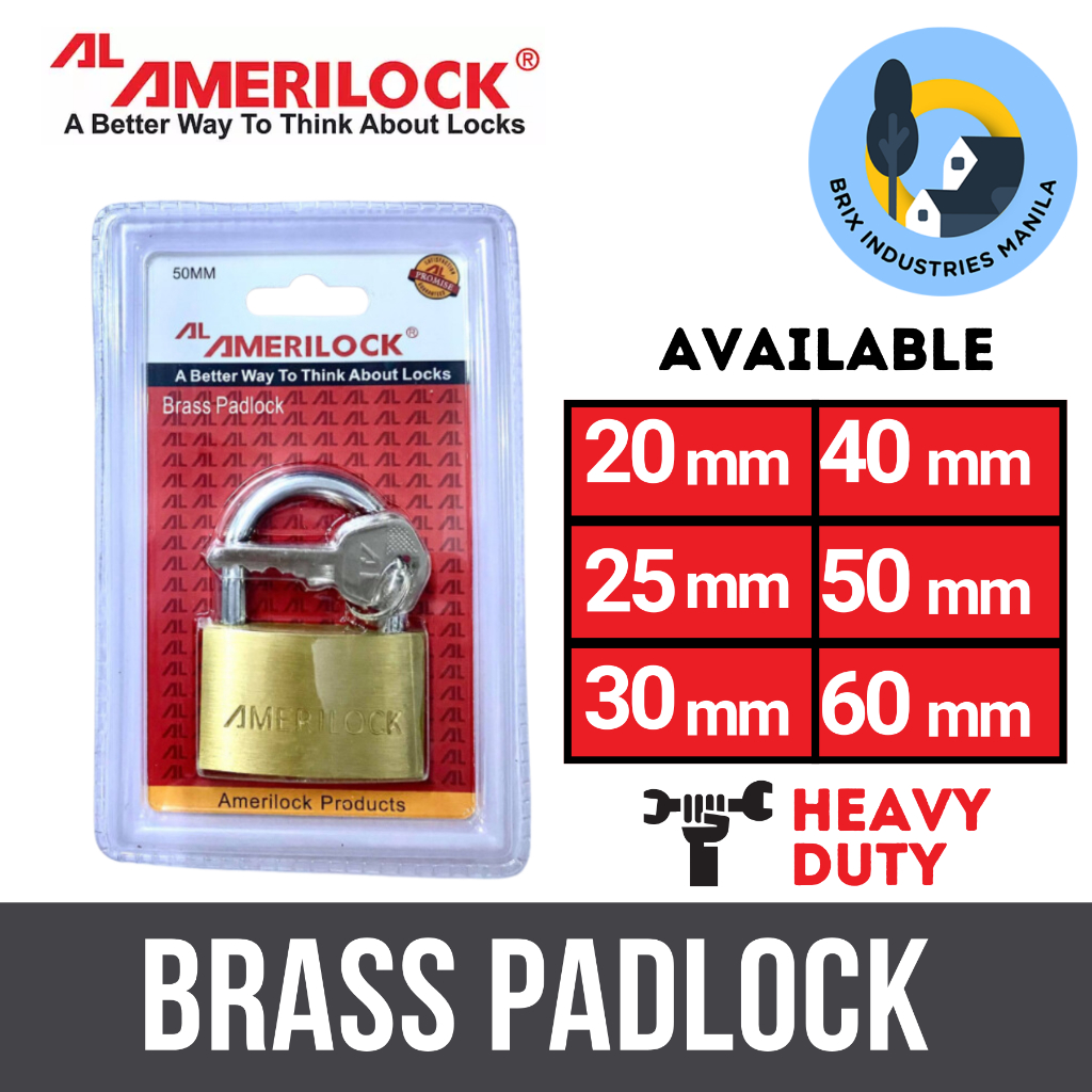 Amerilock Brass Padlock 20mm, 25mm, 30mm, 40mm, 50mm, 60mm Heavy Duty ...