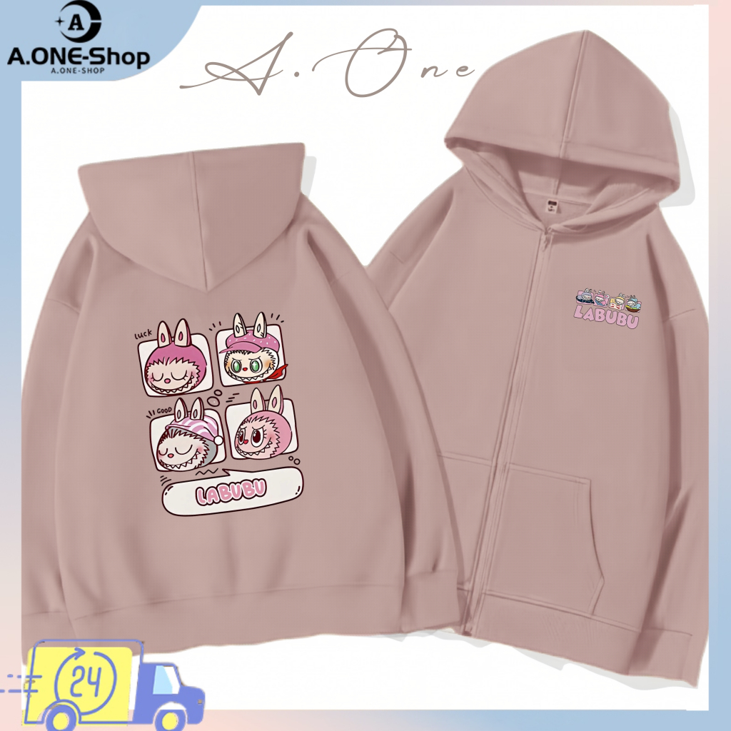 A.One Popmart Labubu Print Jacket for women Women's long sleeved hooded ...