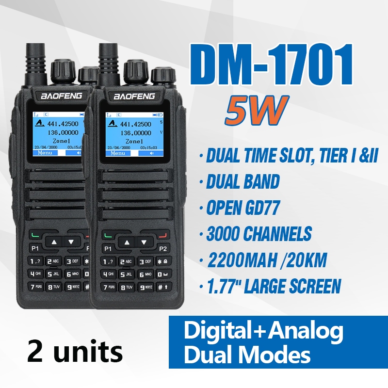 Baofeng DM-1701 DMR Walkie Talkie 2Set GD77 Dual Mode Analog & Digital ...