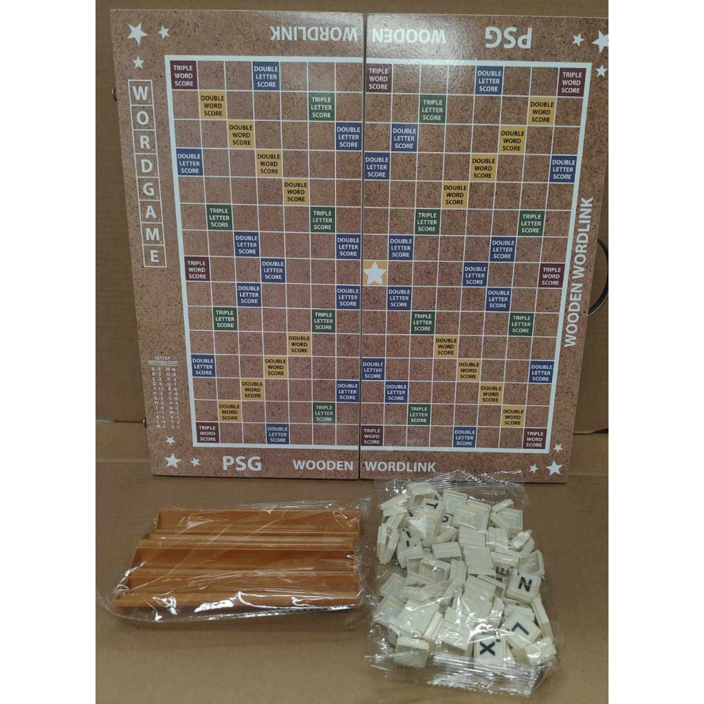 wooden word game with plastic letter tiles scrabble wood edition board ...