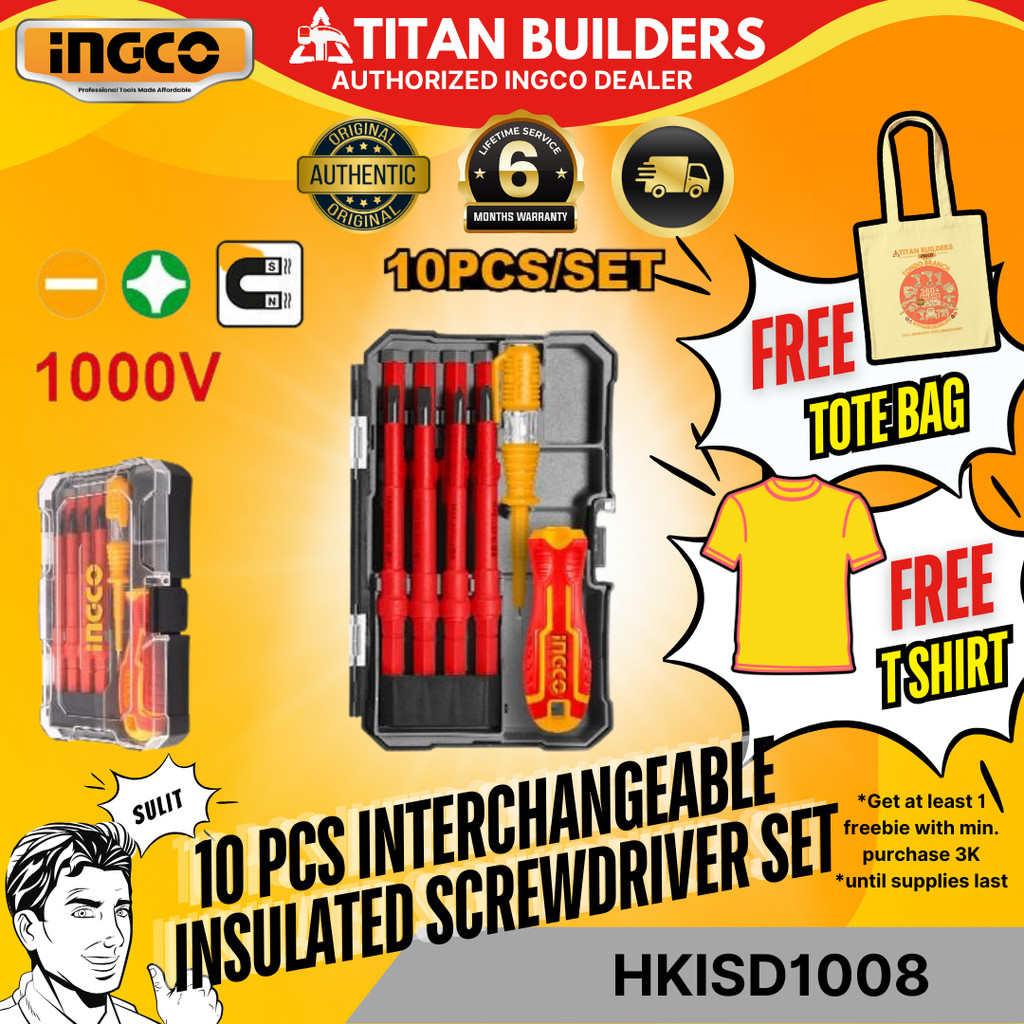 Ingco by Titan 10 Pcs Interchangeable Insulated Screwdriver Set 8 ...