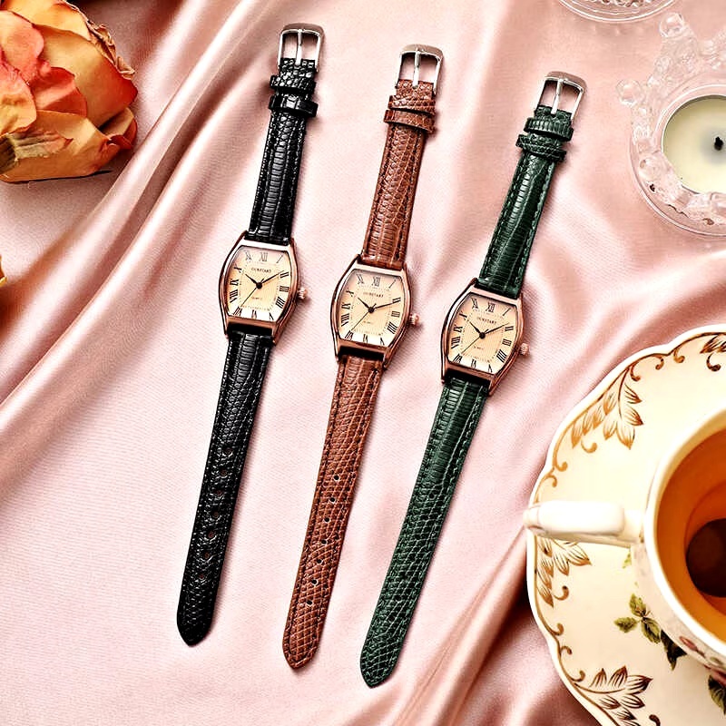 Retro Classy Style Barrel-Shaped Simple Belt Women's Quartz Watch ...