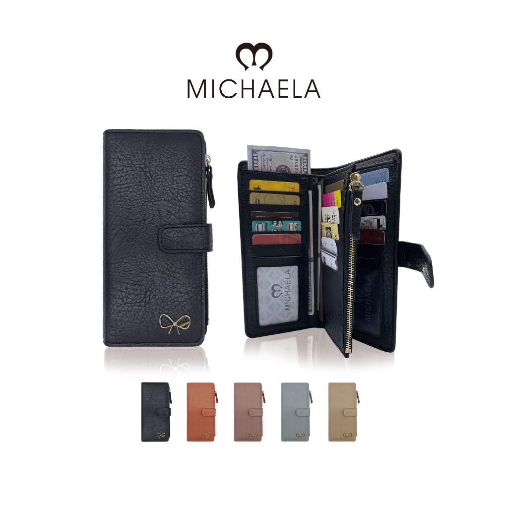 MICHAELA Leather Long Wallet Unisex Bifold Large Capacity Women Card ...