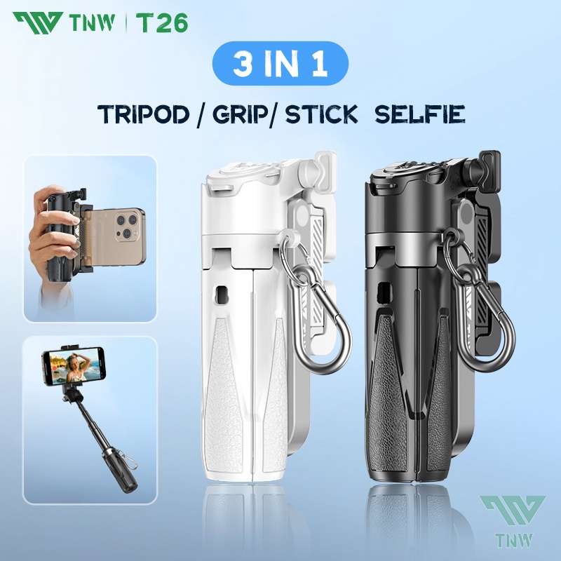 TNW T26 Selfie Stick Mini Extendable Phone Grip Tripod With Bluetooth Remote Shooting Vlog Video ...