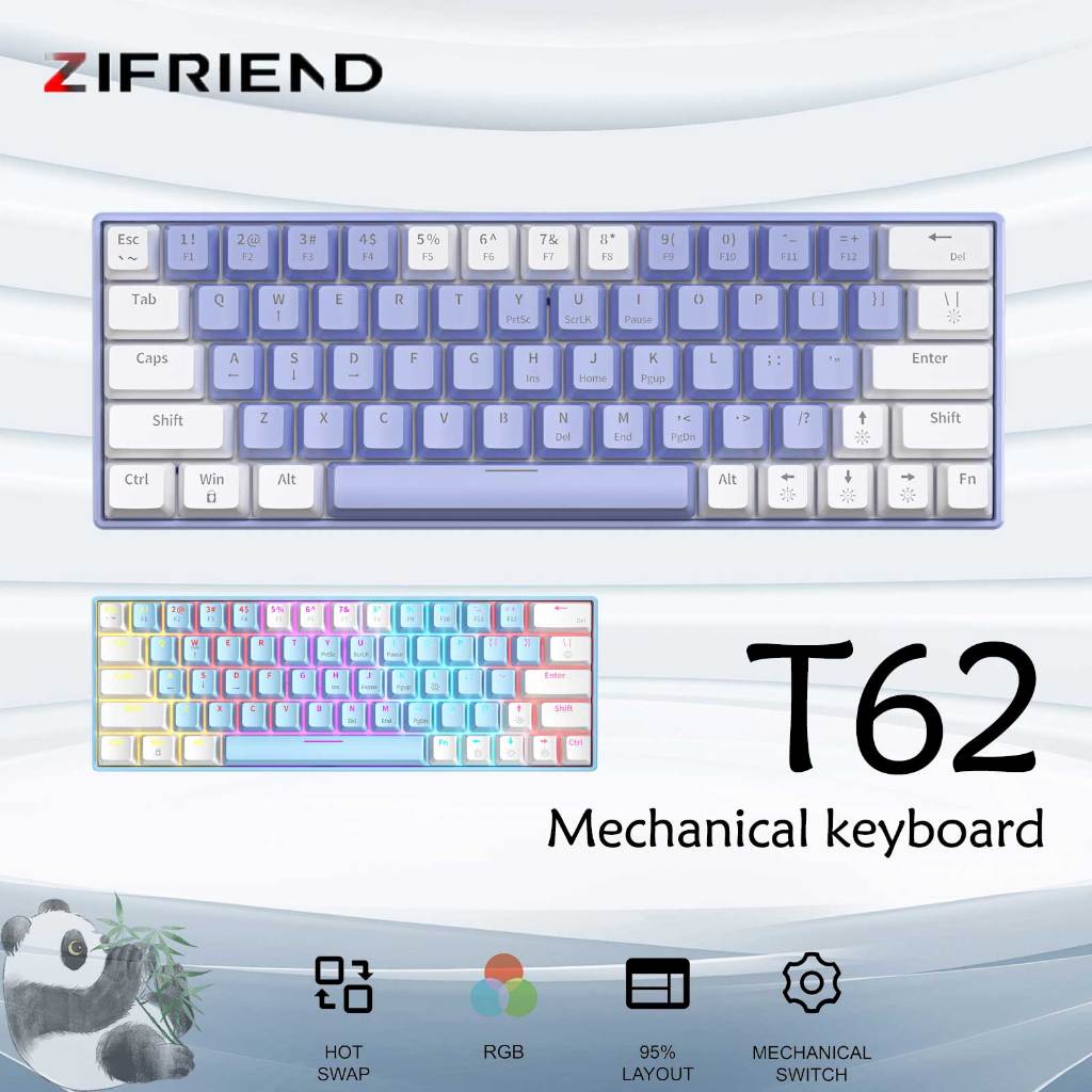 ZIFRIEND 60% Laout T62 Mechanical Keyboard RGB Wired Gaming Keyboard Red Blue Switch | Shopee ...
