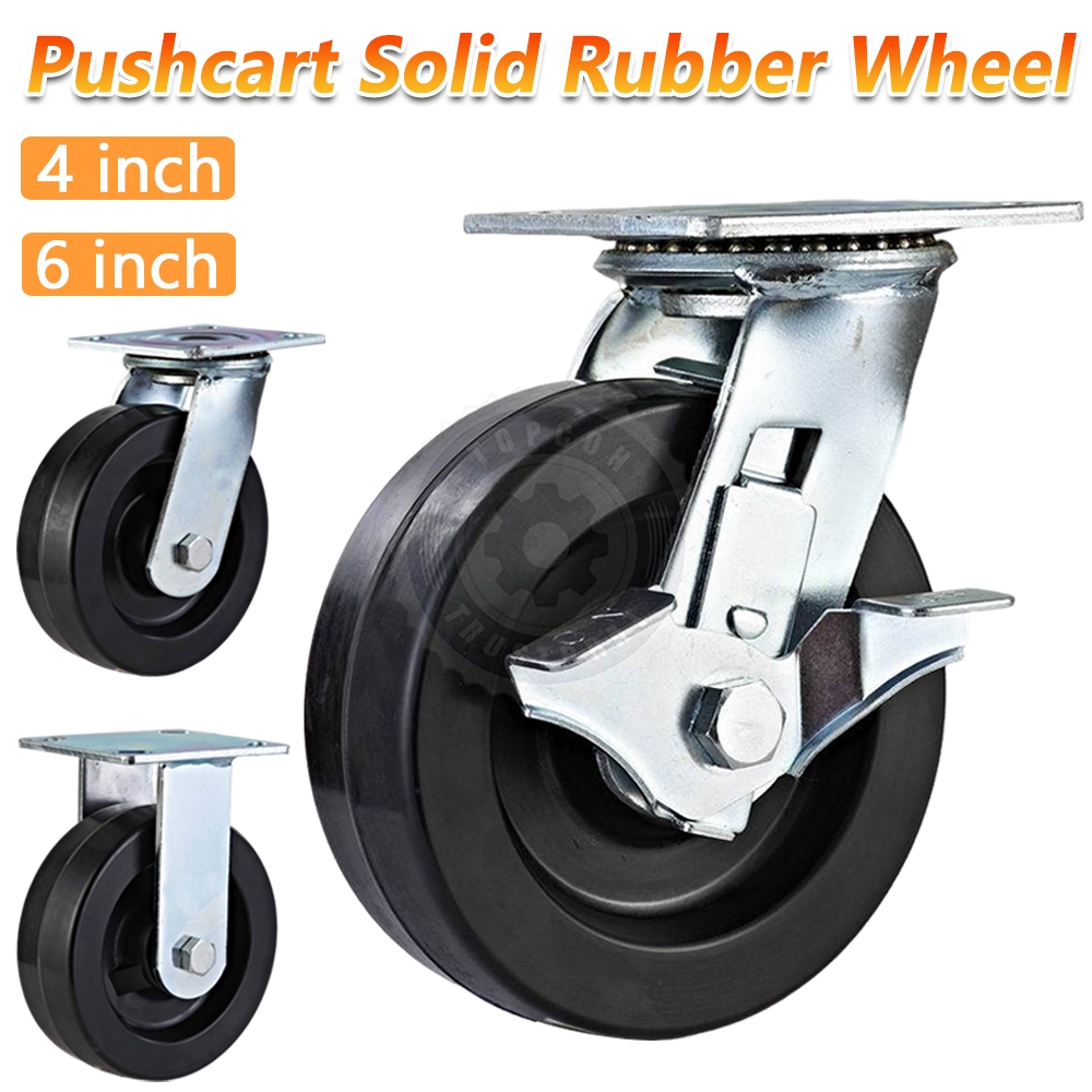 Topcon Black Rubber Tire Heavy Duty Push Cart Steel Body Rubber Wheel 4 ...