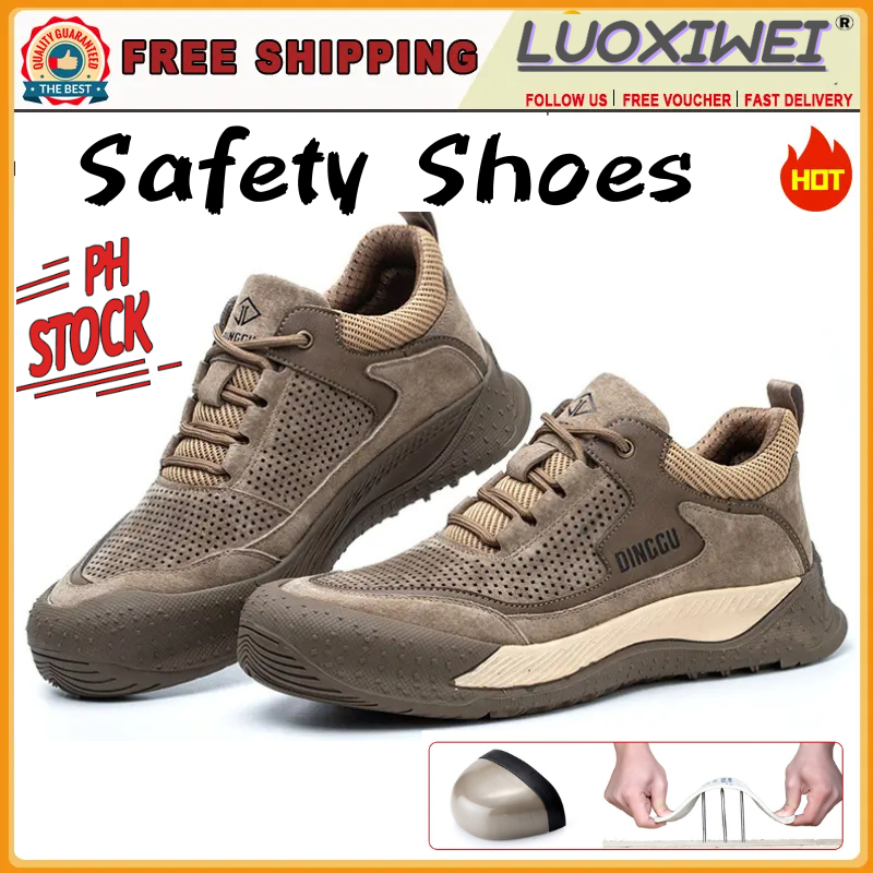 Original Leather Work Rubber Safety Shoes for Men Steel Toe Lightweight ...