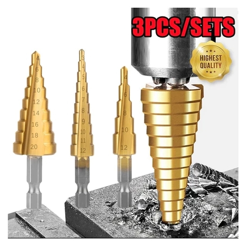 Steel Step Drill Bit Set Titanium Coated Cone Cut Metal Hole Cutter ...