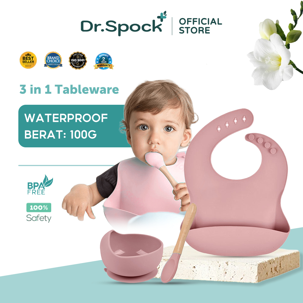 Dr.Spock Silicone Baby Feeding Set 3Pcs Infant Silicon Bib Suction Bowl ...
