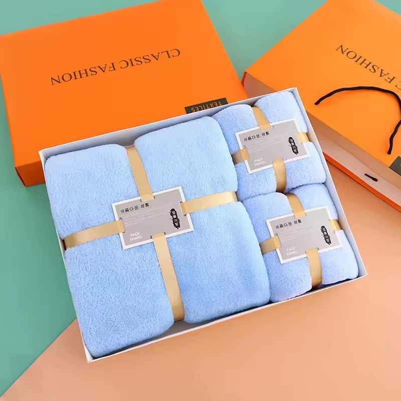 3 in 1 coral fleece towel bath towel gift box set business non-rolled ...