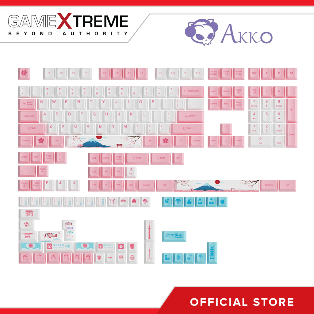 AKKO World Tour Tokyo R2 185- Key Full Keycap Multi-Language Cherry set ...