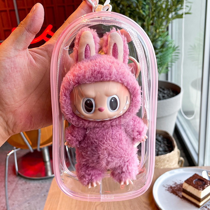 For Labubu V1/V2 protective Acrylic case Data Cable Storage Box mini ...