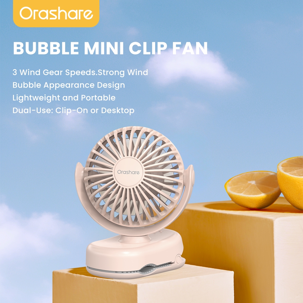 Orashare CF01 Mini Clip Fan 3 Speed Wind 1200mAh Rechargeable Fan 720° Rotation Clip Desk Fan ...
