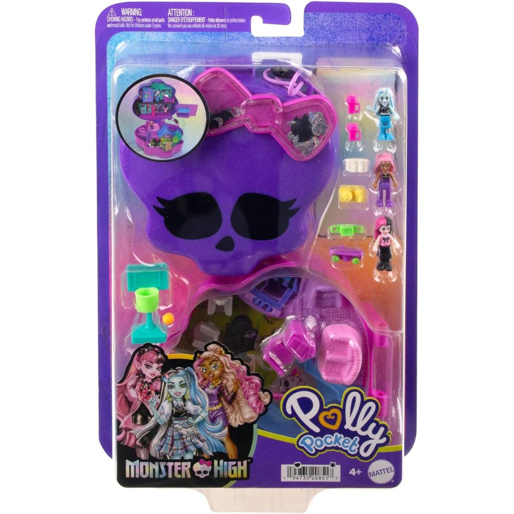 Polly Pocket Monster High Playset with 3 Micro Dolls & 10 Accessories ...
