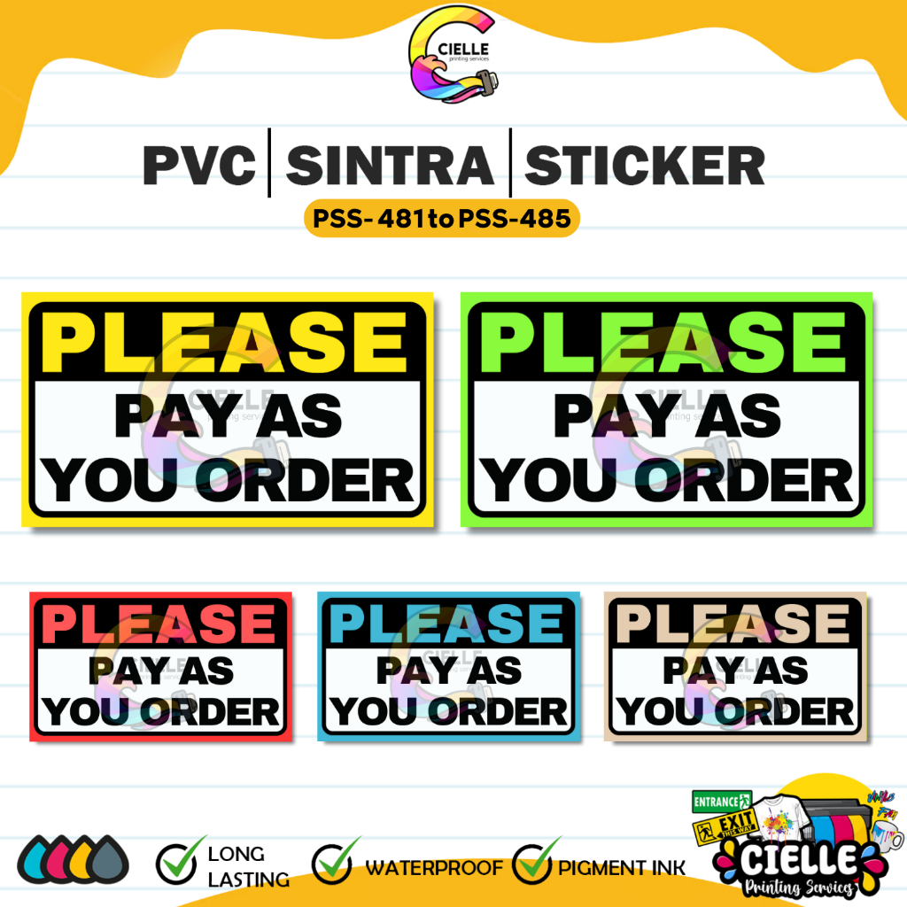 PVC │ SINTRA │ STICKER SIGNAGES (PSS-481 to PSS-485) - PLEASE PAY AS ...