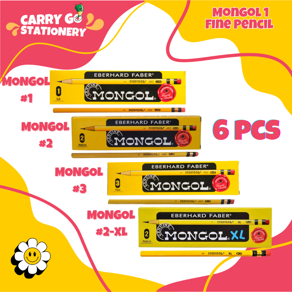 6 PCS Carry Go Mongol Pencil #1, #2, #3, XL – Original High-Quality ...