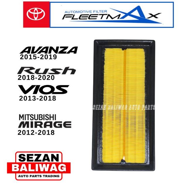 FLEETMAX AIR FILTER TOYOTA AVANZA RUSH VIOS MITSUBISHI MIRAGE 2015-2020 ...