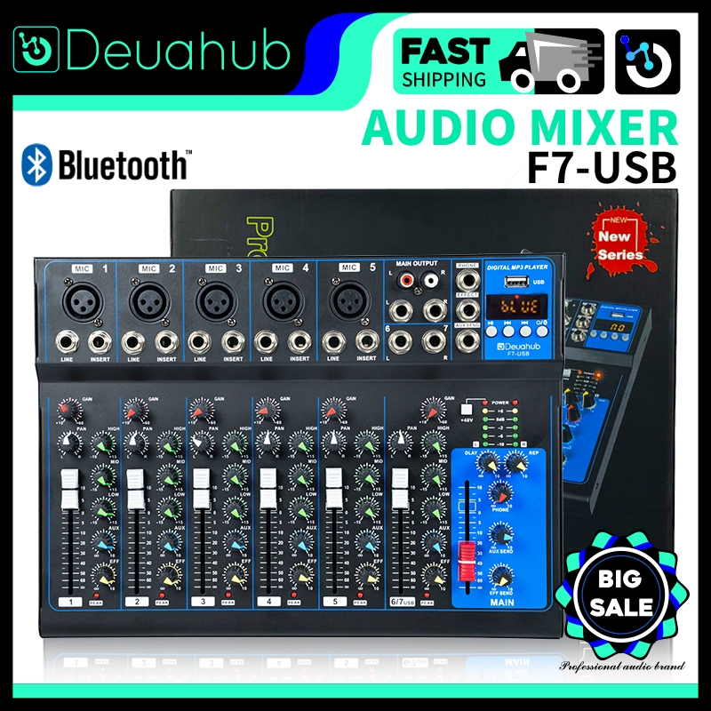 Deuahub F7-USB 7 Channel Audio Mixer with Bluetooth for DJ & Karaoke ...