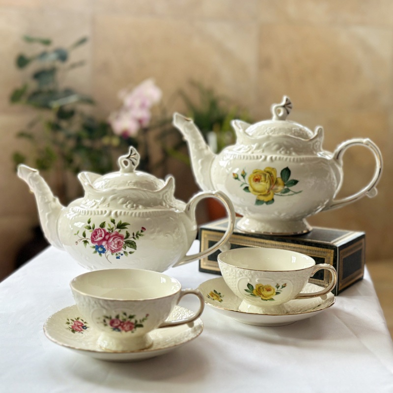 The Ci Rose Gilded Relief Ceramic Coffee Cup Set Teapot Palace Style ...
